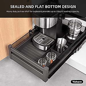 YOHOM Pull Out Tray for Kitchen Cabinet Single Tier Slide Out Pantry Shelf Basket Heavy Duty Roll Out Extendable Sliding Drawer Organizer with Dividers 14" W x 21" D