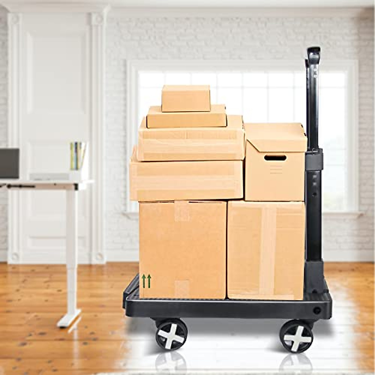 LKFDFIA Folding Hand Truck Portable Foldable Dolly Cart 110 lbs Lightweight Luggage Cart with Backpack & 3 Ropes, Dolly for Moving Travel Shopping Airport Office Use