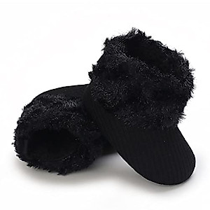 Jonbaem Baby Boys Girls Fleece Fur Knit Winter Warm Snow Boots Soft Sole Crib Shoes Booties for Newborn Infant Toddler(12-18 Months,Black)
