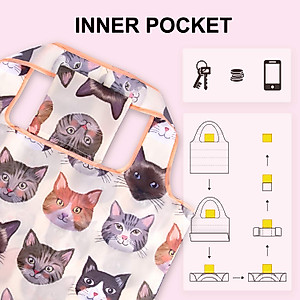 NymphFable 6 Pack Grocery Bags Reusable Cute Cat Animal Shopping Bags Washable Foldable Waterproof 50LBS