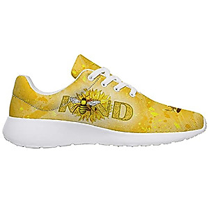 vogiant Yellow Bee Kind Print Sneakers for Women Comfortable Breathable Mesh Walking Tennis Sneaker Gifts for Bee Lover,US Size 10 Women/8.5 Men