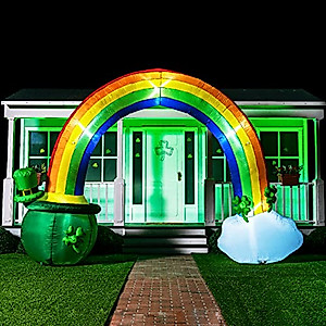 Joiedomi 14ft Long 10 FT Tall St Patrick Inflatable Rainbow Arch with LED Light Build-in Cauldron Pot of Gold Inflatable Yard Garden Decorations, Indoor and Outdoor Theme Party Decor, Lawn Decor