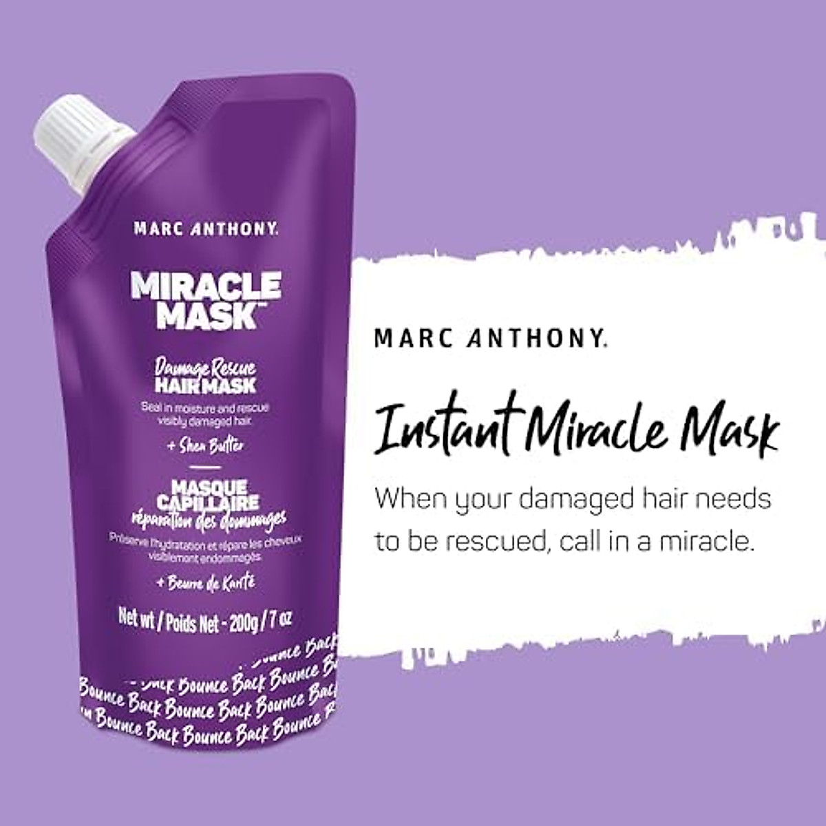 Marc Anthony Hair Mask for Dry Damaged Hair - Deep Conditioning Mask Protects & Nourish with Shea Butter, Avocado & Grapeseed Oils - Seal in Moisture and Rescues Visibly Damaged Hair - Sulfate Free