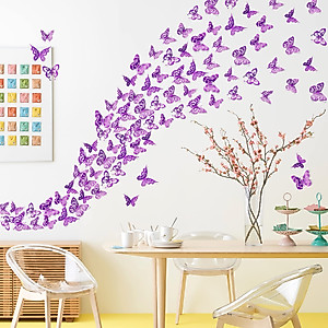 3D Butterfly Wall Decor Butterflies Wall Sticker Removable DIY Hollow PVC Butterfly Wall Decals for Kids Baby Bedroom Girls Child Teens Nursery Classroom Living Room Wedding Birthday Cake Party