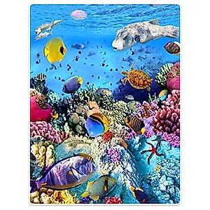HommomH 60"x80" Blanket Comfort Warmth Soft Plush Throw for Couch Bright Tropical Fish
