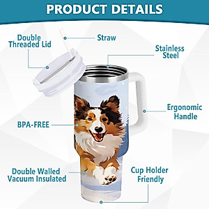 MCHIVER White Cute Sheltie Snow Tumbler with Lid and Straw 40 oz Insulated Water Bottle Leakproof Tumblers for Coffee Water Tea