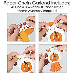 Big Dot of Happiness Fall Pumpkin - 90 Chain Links and 30 Paper Tassels Decoration Kit - Halloween or Thanksgiving Party Paper Chains Garland - 21 feet
