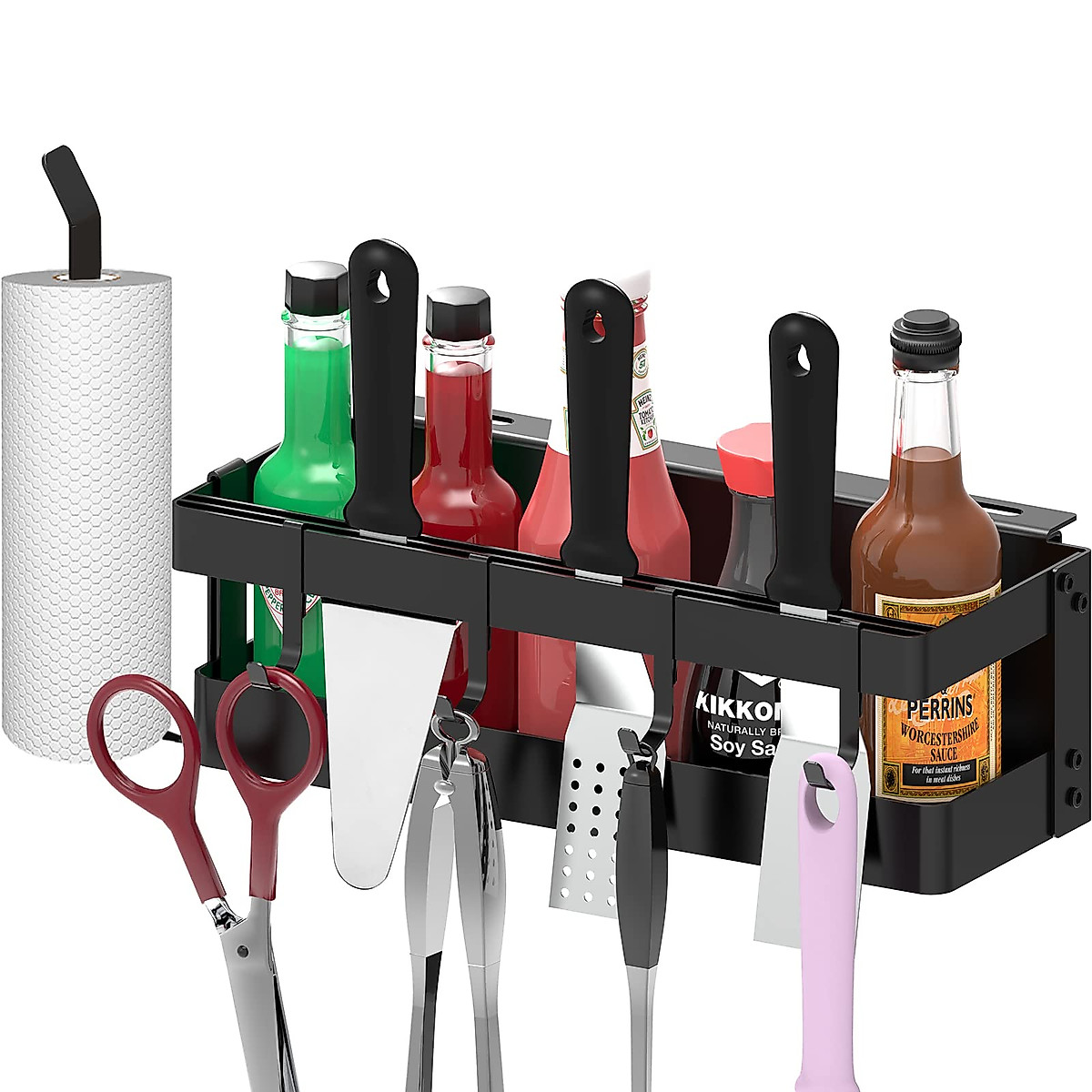 Griddle Caddy for Blackstone 36"/28"/17" Grill Utensil Storage, Grill Caddy for Outdoor Grill Blackstone Griddle Accessories Organizer, BBQ Caddy with Paper Towel Holder, Spatulas Slot, 4 J-Hooks