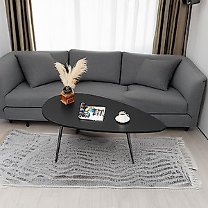 SAYGOER Black Small Coffee Table Modern Oval Coffee Tables Retro Center Table for Small Space Mid Century Coffee Table Rustic Accent Table for Living Room Home Office, Easy Assembly