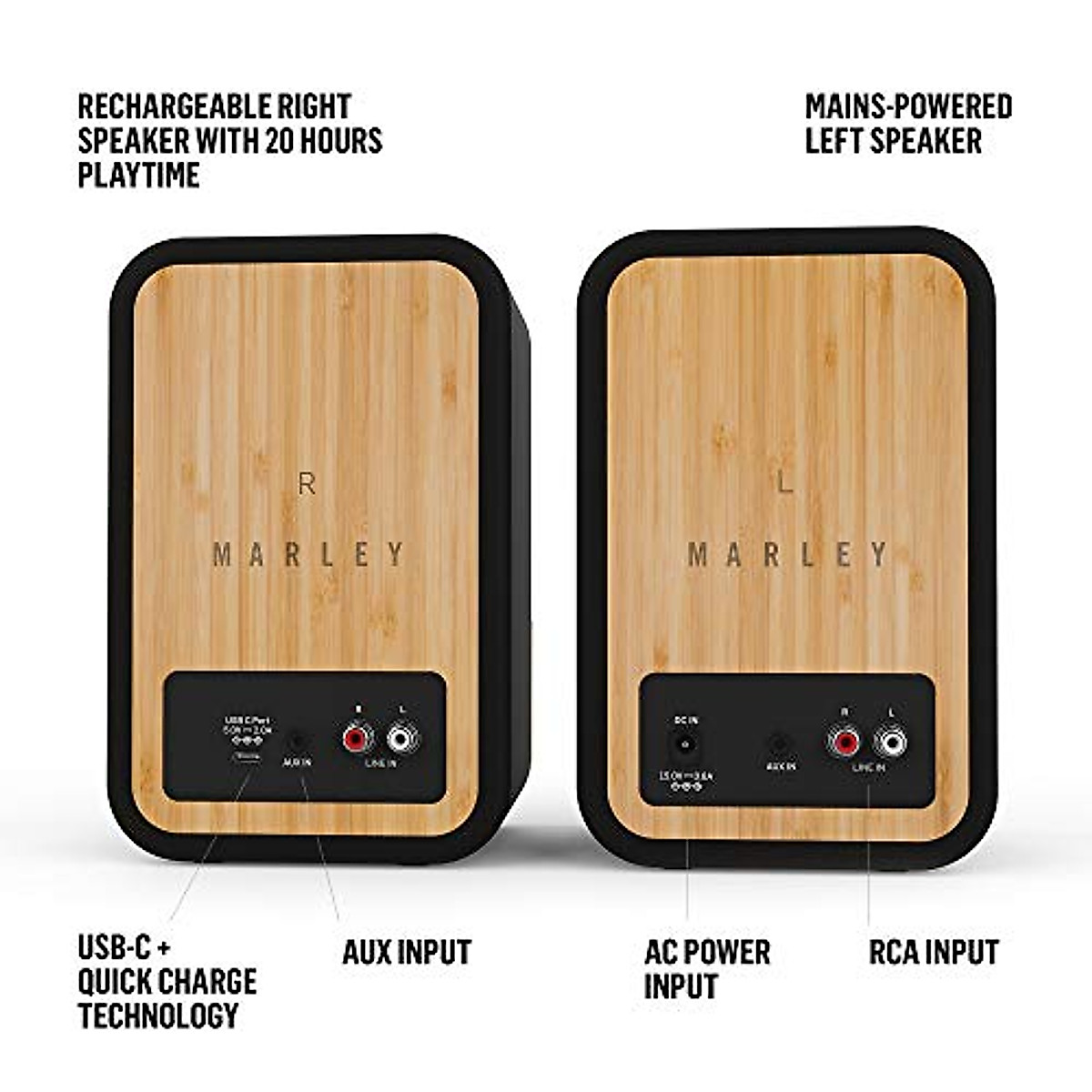 House of Marley Get Together Duo, Powerful Bookshelf Speakers with Wireless Bluetooth Connectivity and Sustainable Materials