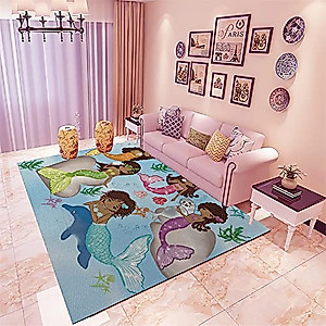 Radixnine Girls Bedroom Rugs Mermaid Room Rugs Bedroom Rugs Black Girls Large Area Rugs Teenage Girls Room Decor Anti-Slip Comfort Floor Mats Lounge Chair Rugs 39 * 59 Inches