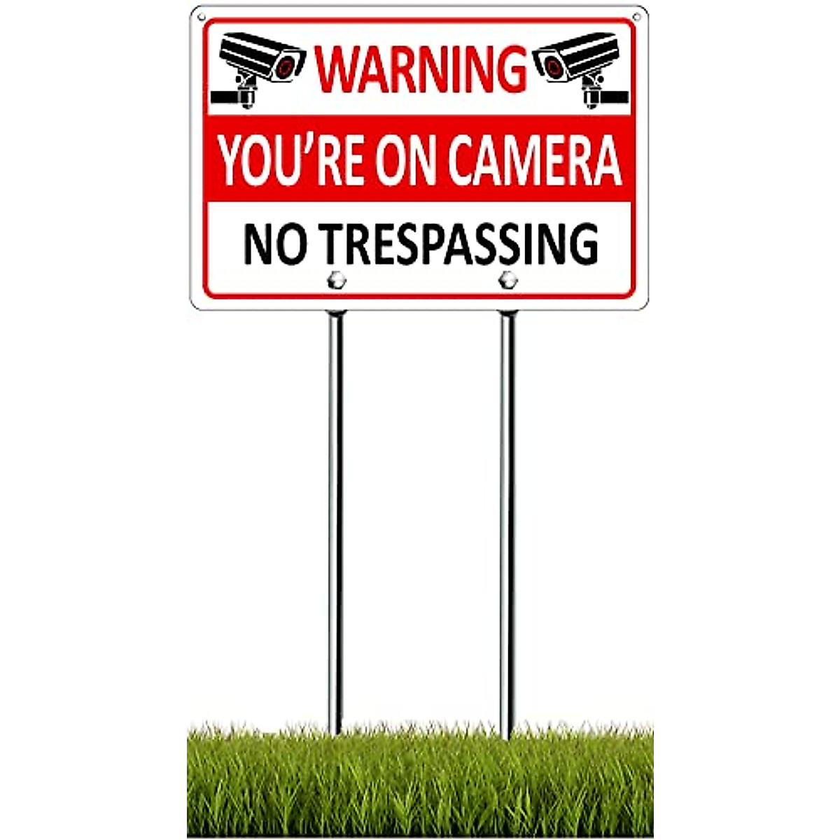 You're on Camera Sign with Stake, Metal No Trespassing Sign with Posts, Aluminum Video Surveillance Signs for Yard Outdoor, Kits Included, Easy to Install