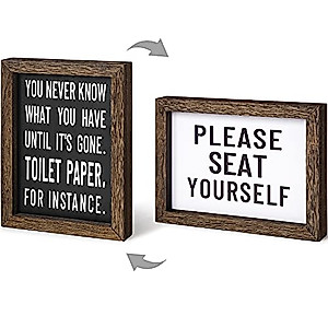 Mkono 1 Pcs Bathroom Decor Signs Farmhouse Rustic Box Sign Decorations Wooden Funny Bathroom Accessories Decor Signs for Shelves Both Sides with Sayings