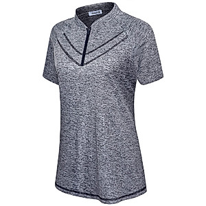 Vldnery Women Athletic Golf Shirt Moisture Wicking Yoga Workout Zip Shirts (XL)