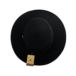 NYFASHION101 Wool Wide Brim Porkpie Fedora Hat w/Simple Band Accent - Black