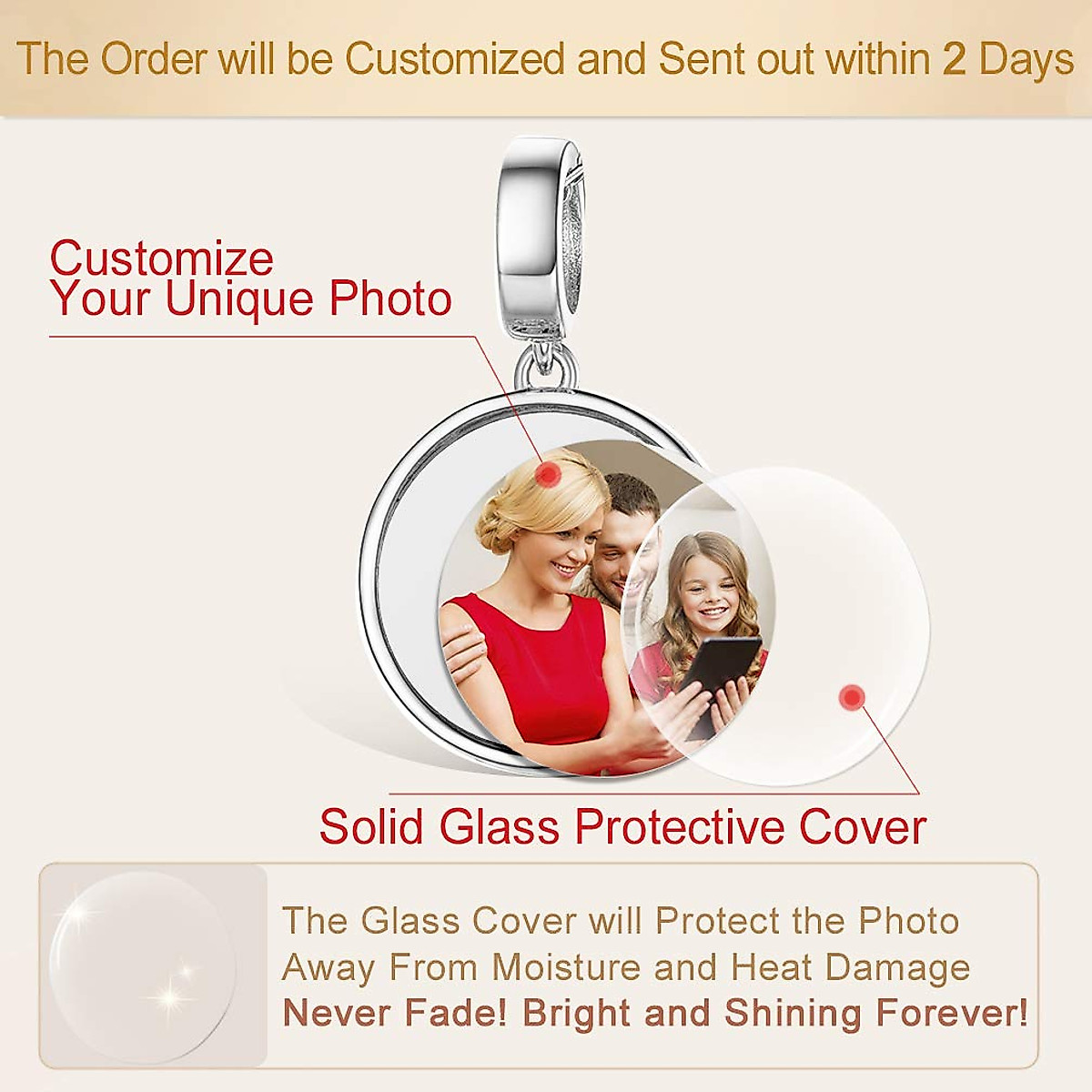 925 Sterling Silver Personalized Photo Charm Fit Bracelet Necklace Customized Image Picture Bead for Women