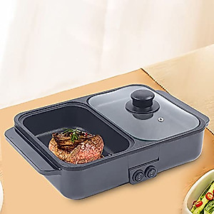 Jstcmadby Electric Hot Pot with Grill,2 in 1 Non-stick Mini Hot Pot with Grill Dual Temperature Control Steaks Shabu Shabu Pot Korean BBQ Grill for 1-3 People (Black)