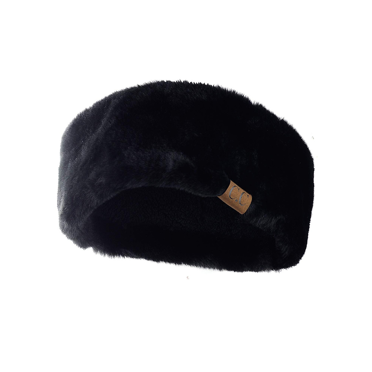 C.C Women's Soft Faux Fur Feel Sherpa Lined Ear Warmer Headband Headwrap, Black