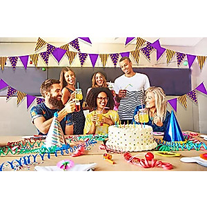 Purple Gold Party Decorations, Hanging Glitter Paper Triangle Flag Pennant Banner for St. Patrick's Day Graduation Carnival Bachelorette Engagement Wedding Birthday Baby Bridal Shower 33Ft