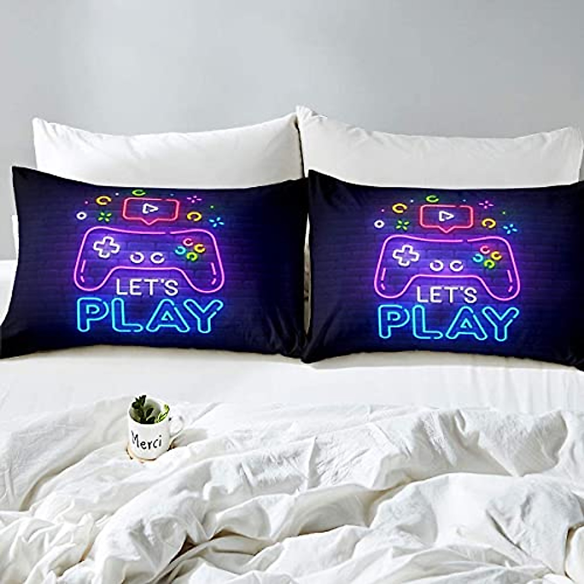 NINENINE Gaming Comforter Sets for Boys Full Size Bedding,Gamer Comforter for Kids Adult, Video Game Controller Bed Set with 1 Comforter 2 Pillowcases