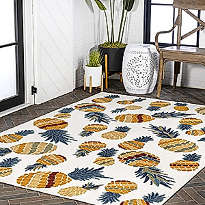 JONATHAN Y AMC117A-5 Ananas Bold Pineapple High-Low Indoor Outdoor Area-Rug, Tropical Coastal Casual Easy-Cleaning,Bedroom,Kitchen,Backyard,Patio,Non Shedding, 5 X 8, Orange/Navy