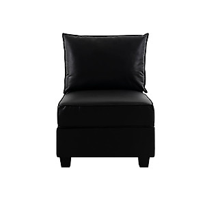 Naomi Home Modular Sofa Middle Module with Storage Accent Armless Chair for Modular Sofa Customizable Sectional Sofa Couch Accent Armless Chair, Air Leather, Black