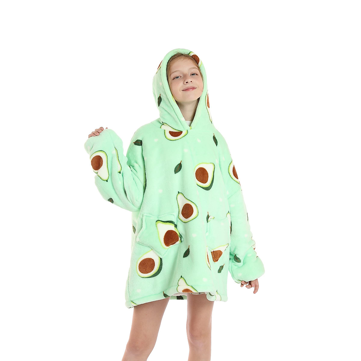 Shamdon Home Collection Wearable Blanket Hoodie,Oversized Sherpa Fleece Sweatshirt Blanket with Giant Hood Pocket and Sleeves for Kids,Gifts for Girls Boys