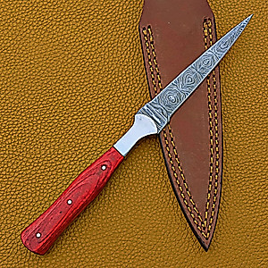 Smart and Sharp Custom Handmade Damascus Steel Hunting Knife / Skinning Knife SS-17400 (Red colored wood) (Red Wood)