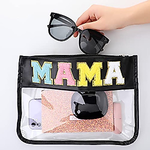 3 Pieces Chenille Letter Clear Zipper Pouches PVC Travel Pouch Waterproof Make up Bag Baby Preppy Snack Bags Clear Cosmetic Bags Mama Toiletry Small Makeup Organizer for Women Girls Kids Gifts