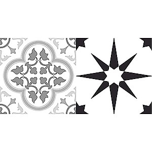 FloorPops FP2953 Remy Peel & Stick Floor Tiles, Grey & FP2948 Altair Peel & Stick Floor Tiles, Black