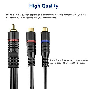 RCA Splitter, 2 Pack RCA Male to Dual RCA Female Y Splitter Cable Stereo to Mono Adapter, 8 Inches Gold Plated Audio Cable Cord for Subwoofer Speaker