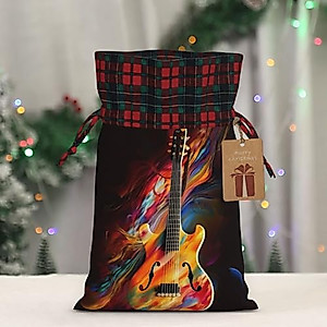 Christmas Gift Bags with Drawstring Burlap Gift Bags Abstract Guitar Christmas Linen Bags for Xmas Party Candy Bags with Cards Xmas Reusable Wrapping Bags Christmas Linen Treat Bags for Holiday