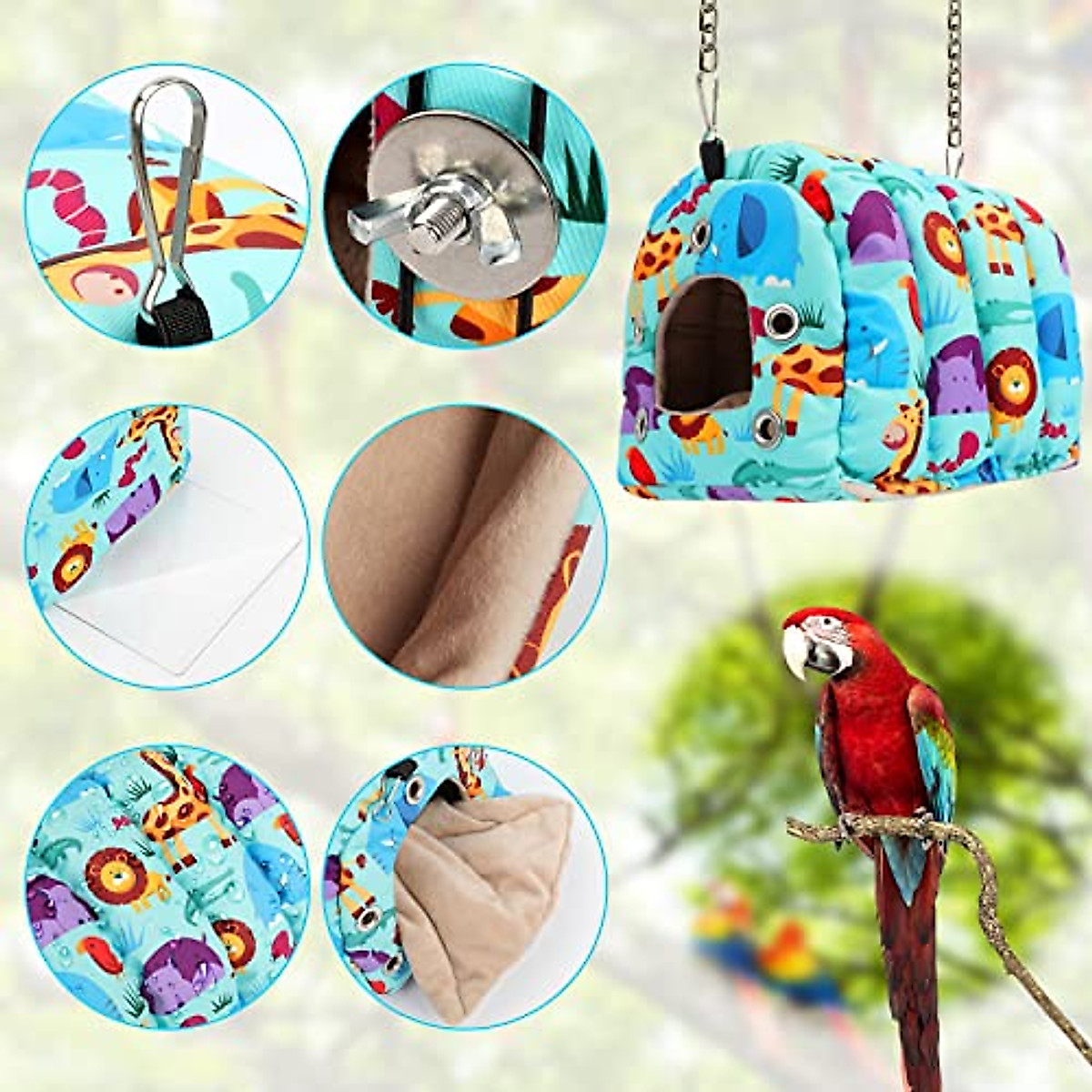 GNEORA Winter Warm Bird Bed for Cage, 2 in 1 Waterproof Parakeet Bird Fluffy Parakeet Nest，Hammock Bird Bed for Parakeets African Grey Cockatoos Cockatiels Lovebird L