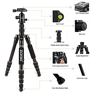 ZOMEi Camera Tripod 62" Light Weight DSLR Tripod with Ball Head Quick Release Plate and Carrying Case (Aluminum Tripod)