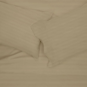 Sunday Home 400 Thread Count 100% Cotton Sheets Damask Stripe Khaki Queen Sheets Set 4 Piece - Ultra Soft Long Staple Sateen Weave Luxury Bed Sheet Set with 16" Deep Pockets - Oeko Tex Certified