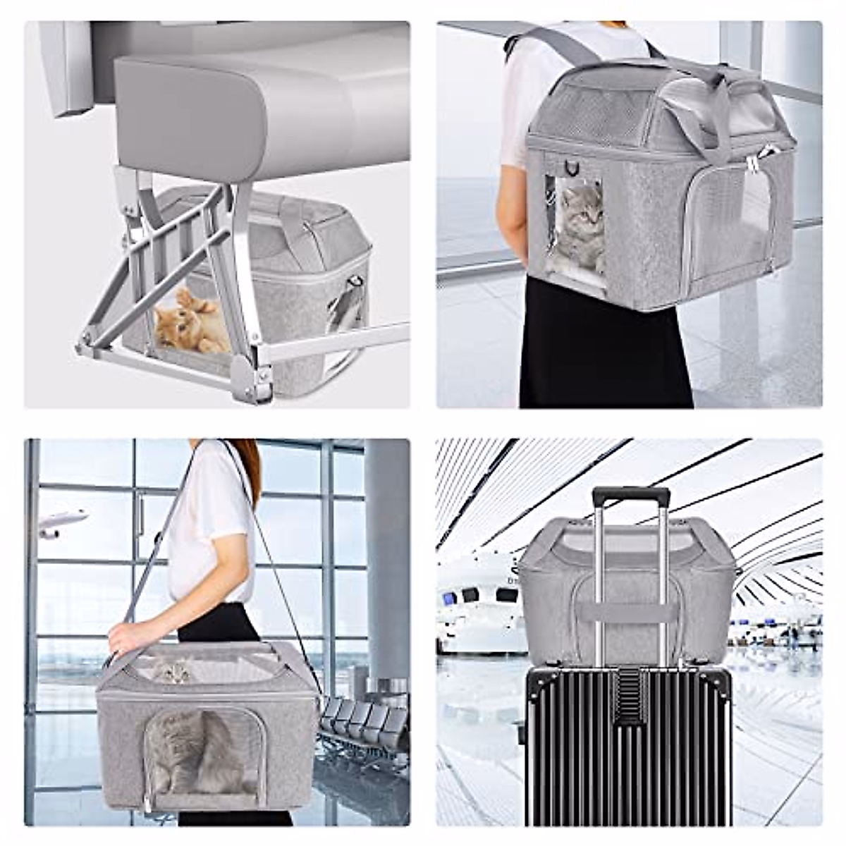 Bejibear Large Cat Carrier for 2 Cats, Oeko-TEX Certified Soft Side Pet Carrier for Cat, Small Dog, Collapsible Travel Small Carrier, TSA Airline Approved Carrier for Large Cats 20 lbs-Gray