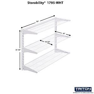 Triton Products Storability Wall Mount Organizational Unit with 3 Shelves, 1 Top Rack, 2 Side Rails - 33 Inch L x 31 1/2 Inch H, Wired Steel