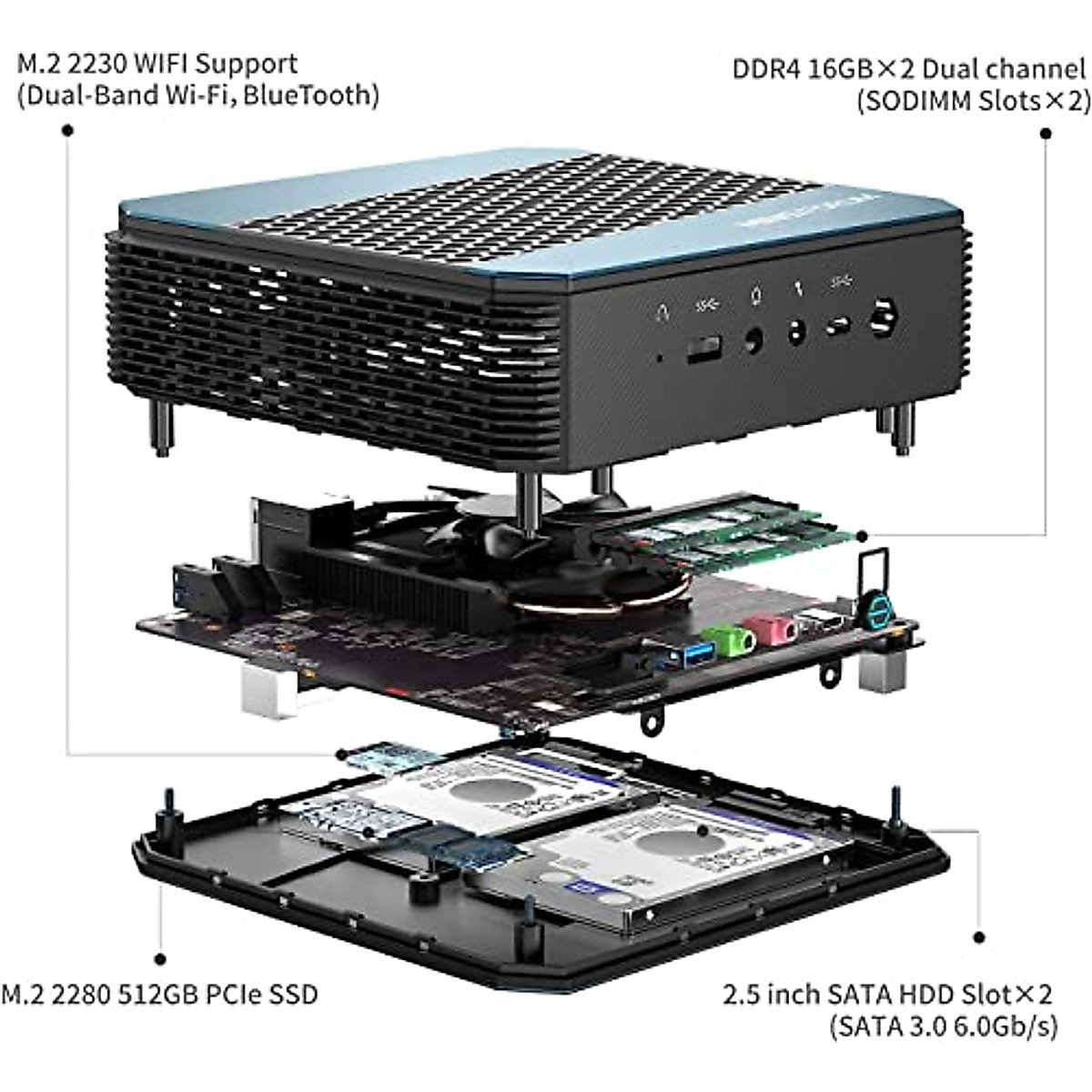 COOFUN EliteMini HX90 Mini PC AMD Ryzen 9 5900HX Mini Computers,8 Cores/16 Threads 32 GB RAM 512 GB PCIe SSD, Support 2X 2.5 inch HDD, 2X HDMI&2X DisplayPort, 2.5G RJ45, 6 X USB Port, 2X Mic,
