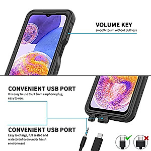 for Samsung Galaxy A23 5G Case, Waterproof Phone Case with Built-in Screen Protector and Lanyard, Full Body Underwater Dustproof Shockproof Rugged Heavy Duty Protection Cover for Samsung A23 5G Black