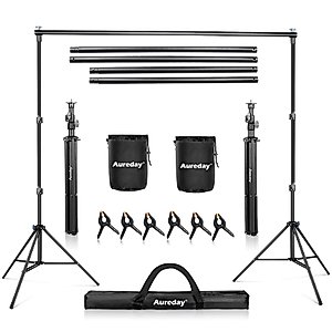 Aureday Backdrop Stand, 8.5x10Ft Adjustable Photo Backdrop Stand Kit with 4 Crossbars, 6 Background Clamps, 2 Sandbags, and Carrying Bag for Parties/Wedding/Photography/Festival Decoration