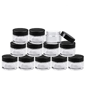 Encheng 30 Pack of 2 oz Clear Round Glass Jars,with Inner Liners and black Lids,Empty Cosmetic Containers,Cream jars