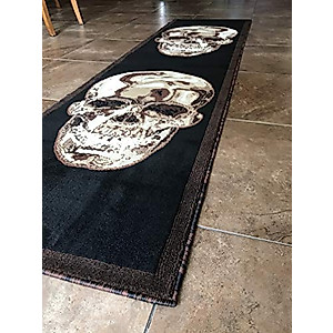 Skull Area Rug Brown & Black Carpet King Design 134 (2 Feet X 7 Feet 3 Inch)