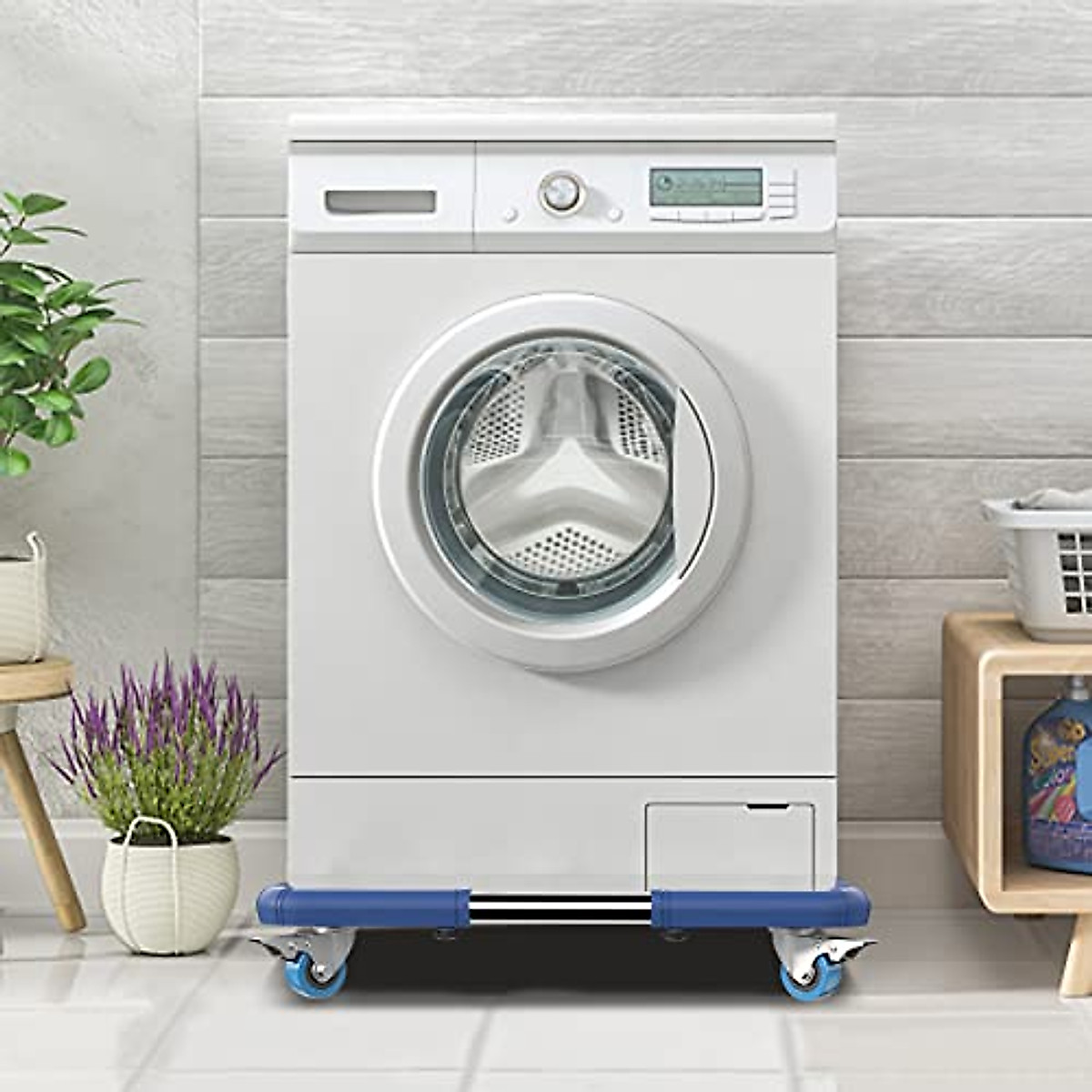 DOZAWA Telescopic Furniture Dolly with 4 Locking Wheels,Washing Machine Stand Refrigerator Base Moving Cart,Size Adjustable,Blue