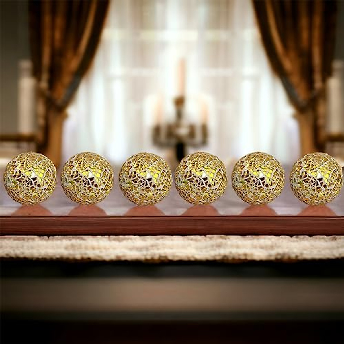 v2croft 2.4 in Decorative Orbs Glass Balls Set of 6,Mosaic Sphere Globe for Whole Housewares,Wedding/Birthday,Bowls,Vases Dining Table Centerpieces (Gold)