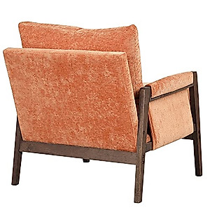 Merax Mid-Century Modern Leisure Velvet Accent Chair with Solid Wood and Thick Seat Cushion for Living Room, Bedroom, Studio, Orange