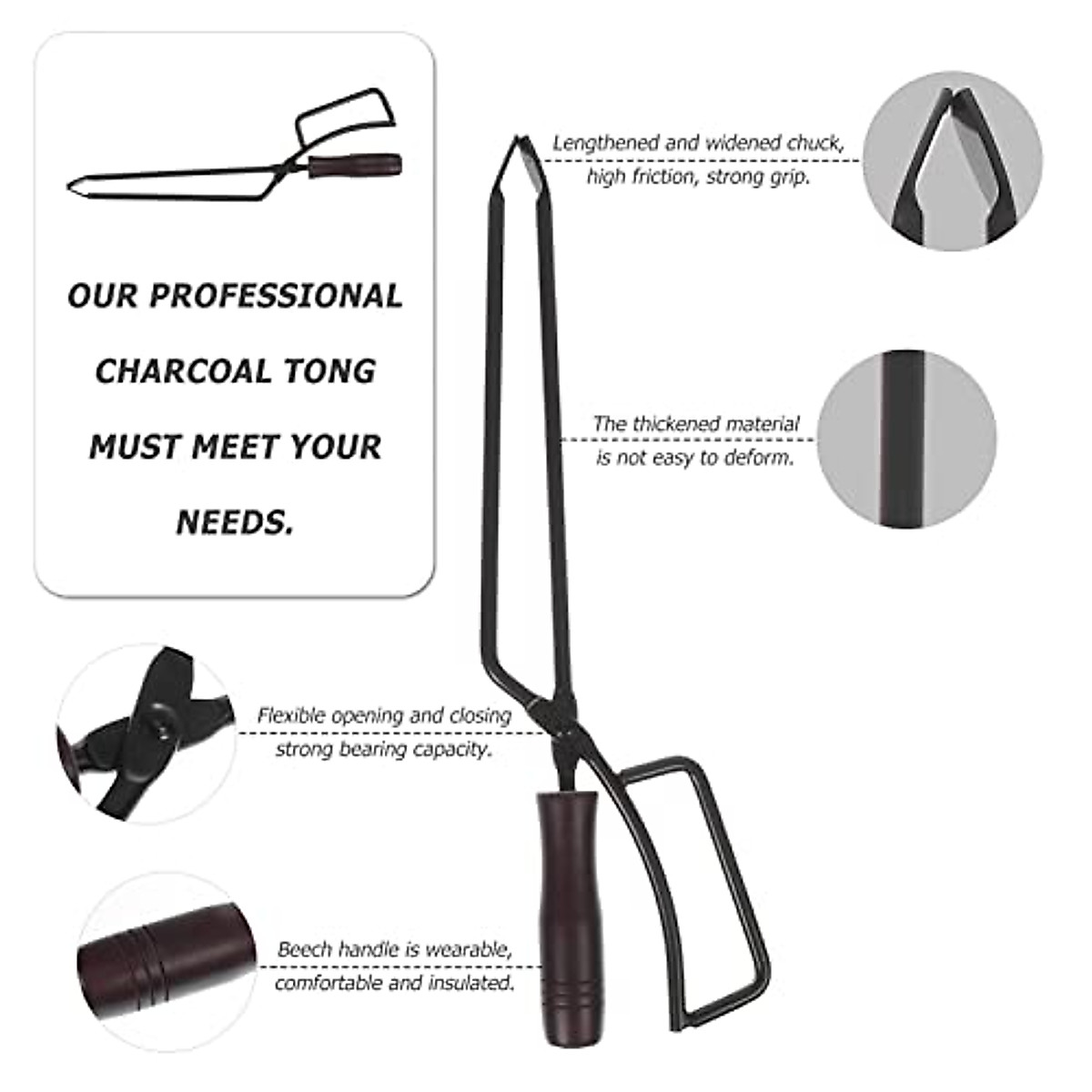 Happyyami 3 pcs fireplace carbon clip barbeque tool barbecue carbon clip Heavy- Duty Log campfire log grabber fire place accessories dessert tong bbq tongs garbage tong long iron pliers Wood