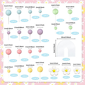 46 PCS Boho Cake Topper Groovy Cake Topper Mini Balls Acrylic Cake Topper Retro Hippie Daisy Flower Cake Topper for Cake Decorating Boho Groovy Wedding Party Supplies (White)