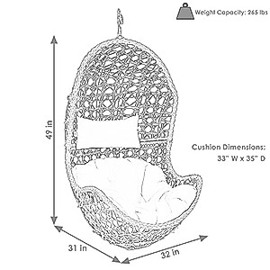 Sunnydaze Cordelia Hanging Egg Chair - Resin Wicker - Outdoor Large Basket Design Patio Lounge Chair - All-Weather Construction - Includes Gray Cushion and Headrest