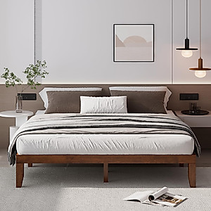 Giantex 14 Inch King Wood Platform Bed Frame, Minimalist Style Mattress Foundation with Solid Rubber Wood, Heavy Duty Wood Slat Support, Without Headboard, Easy Assembly, No Box Spring Needed, Walnut