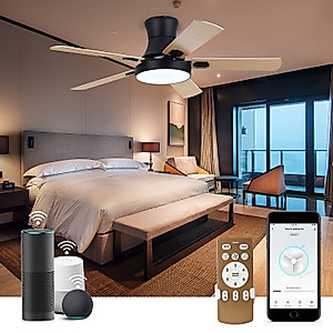 Avatar Controls Smart 50 inch Ceiling Fans Indoor with Light Remote Works with Alexa Google Voice, APP and Remote Control for Bedroom, 6 Speeds Reversible DC Motor, 1800LM LED Kit, 5 Wooden Blades
